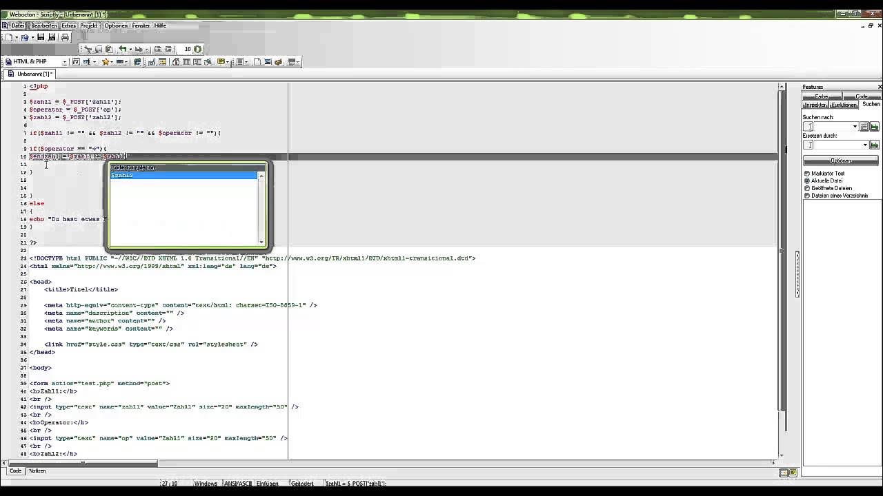 [PHP-Tutorial 2] Ein eigener Taschenrechner - YouTube