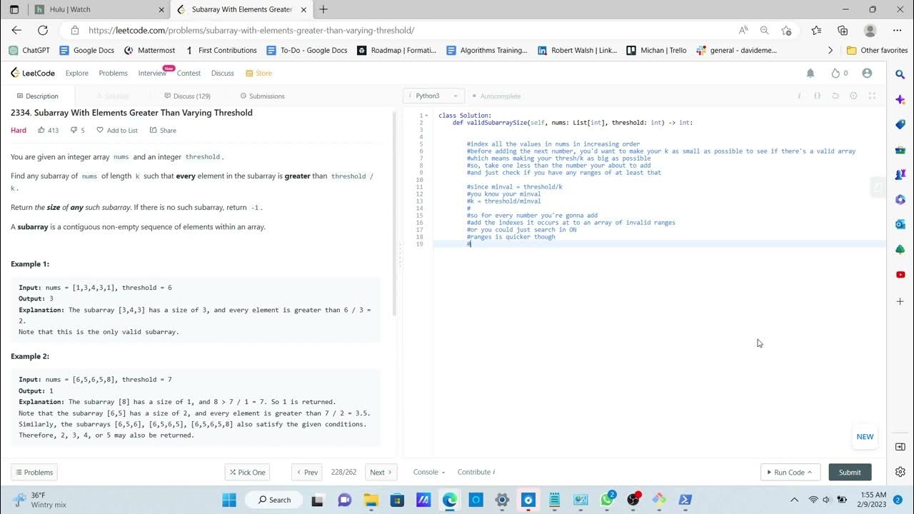 LeetCode Hard2334 Subarray With Elements Greater Than Varying Threshold - YouTube