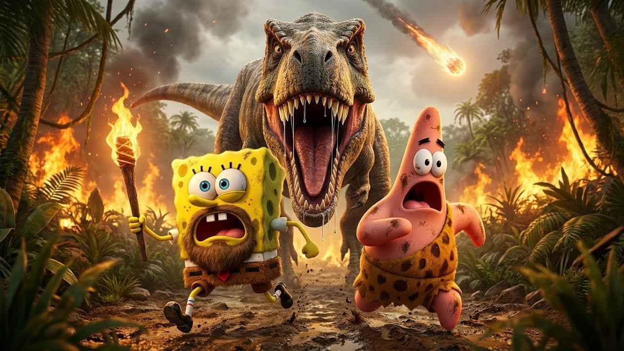 SpongeBob vs REALISTIC T-REX: Chase Turns Wild 🦖💨 | 4K SpongeBob 3D ...