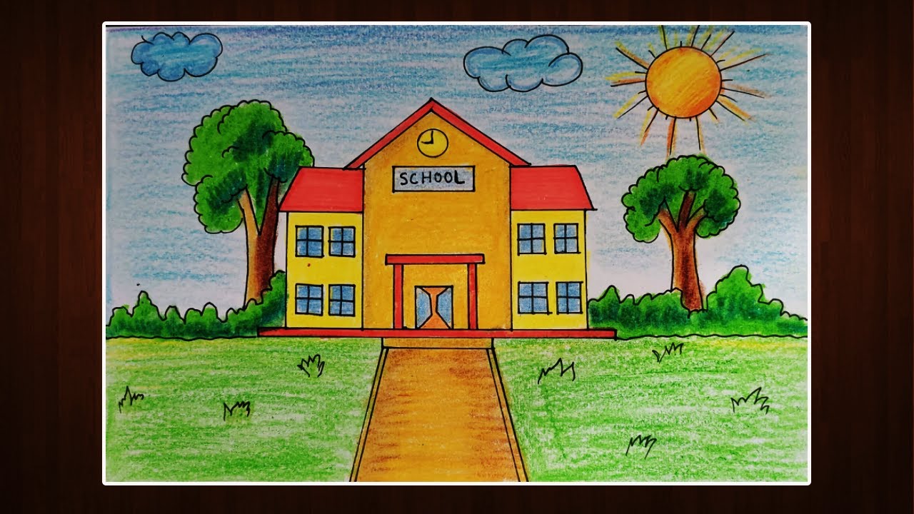 How To Draw A School Building For Kids