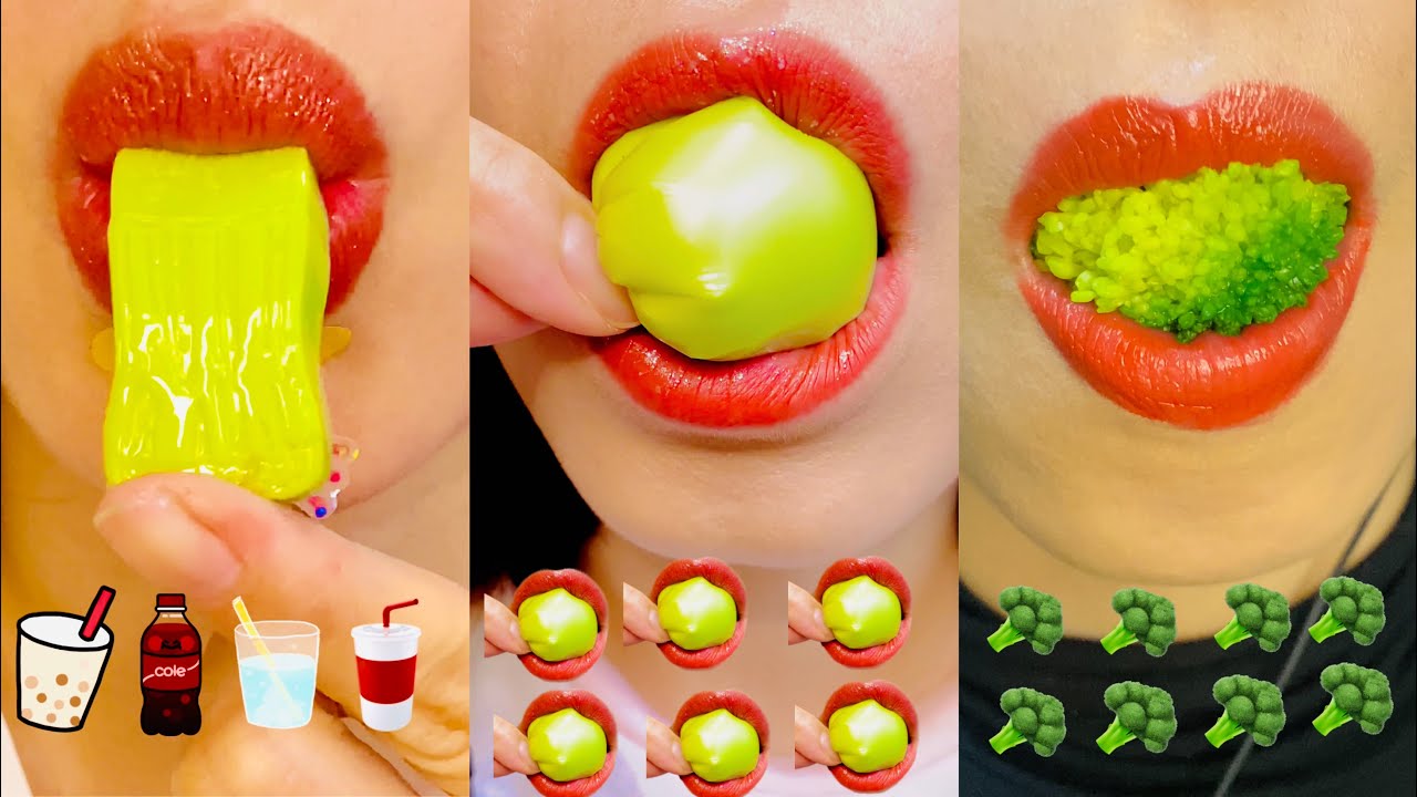 ASMR GREEN FOOD COCA COLA JELLY WATER BROCCOLI SALAD CUCUMBER ĐỒ ĂN MÀU ...