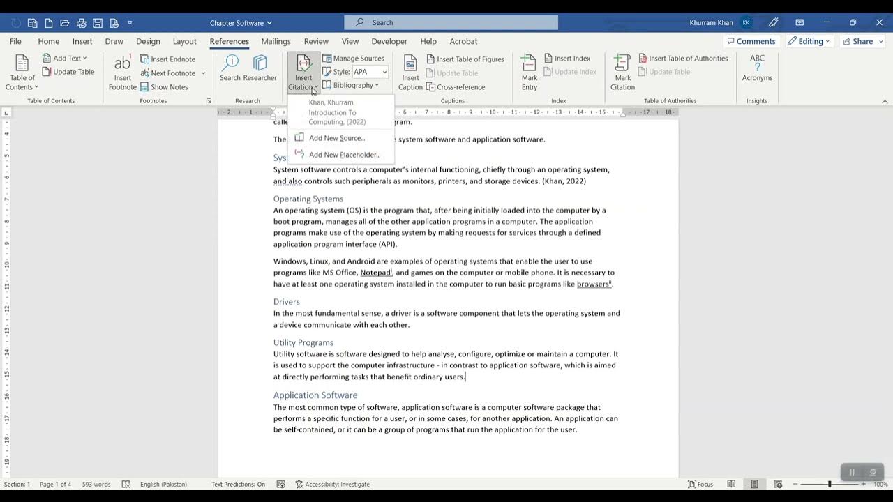 How to insert citation and Bibliography in MS Word Document - YouTube