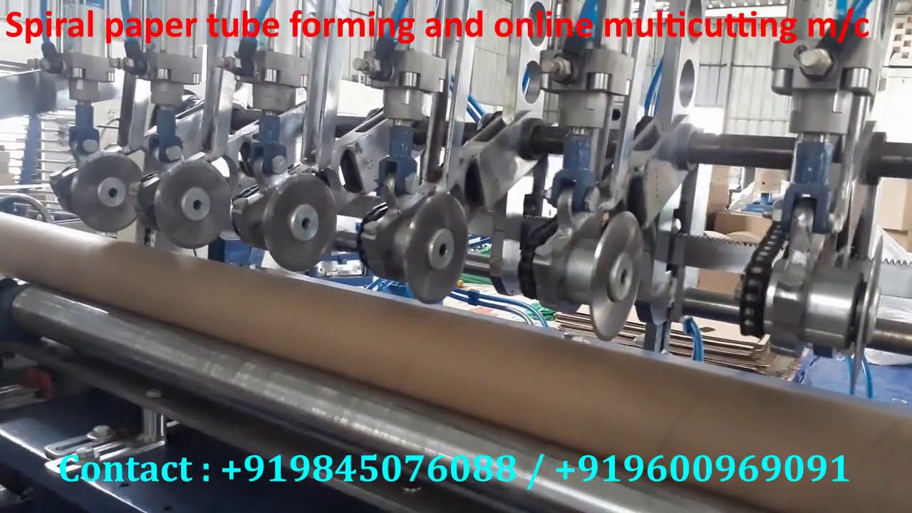 Spiral paper tube forming and online multi cutting machine - YouTube