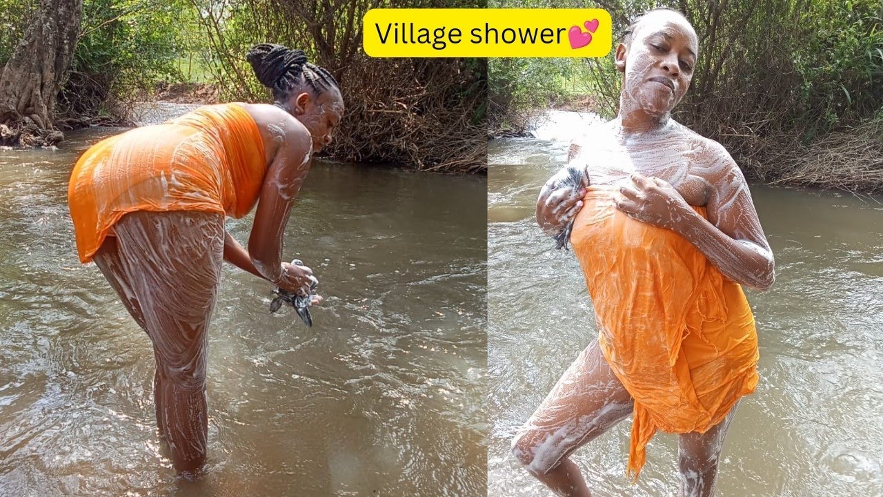 African village girl bathing in the river in the village💕💕 - YouTube