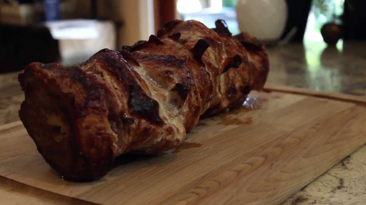 Rotisserie Pork Chop Roast on Wood Fire Pellet Grill - YouTube