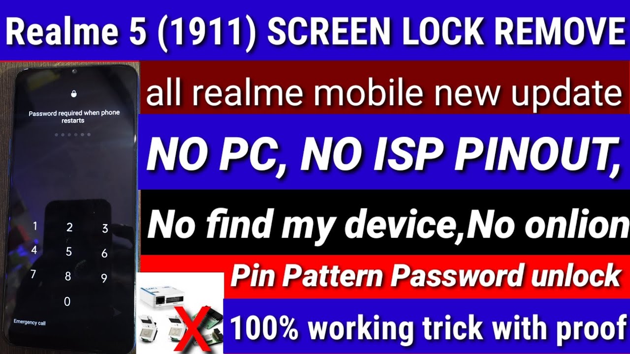 Realme 5 RMX 1911 pin pattern password screen lock remove without isp ...