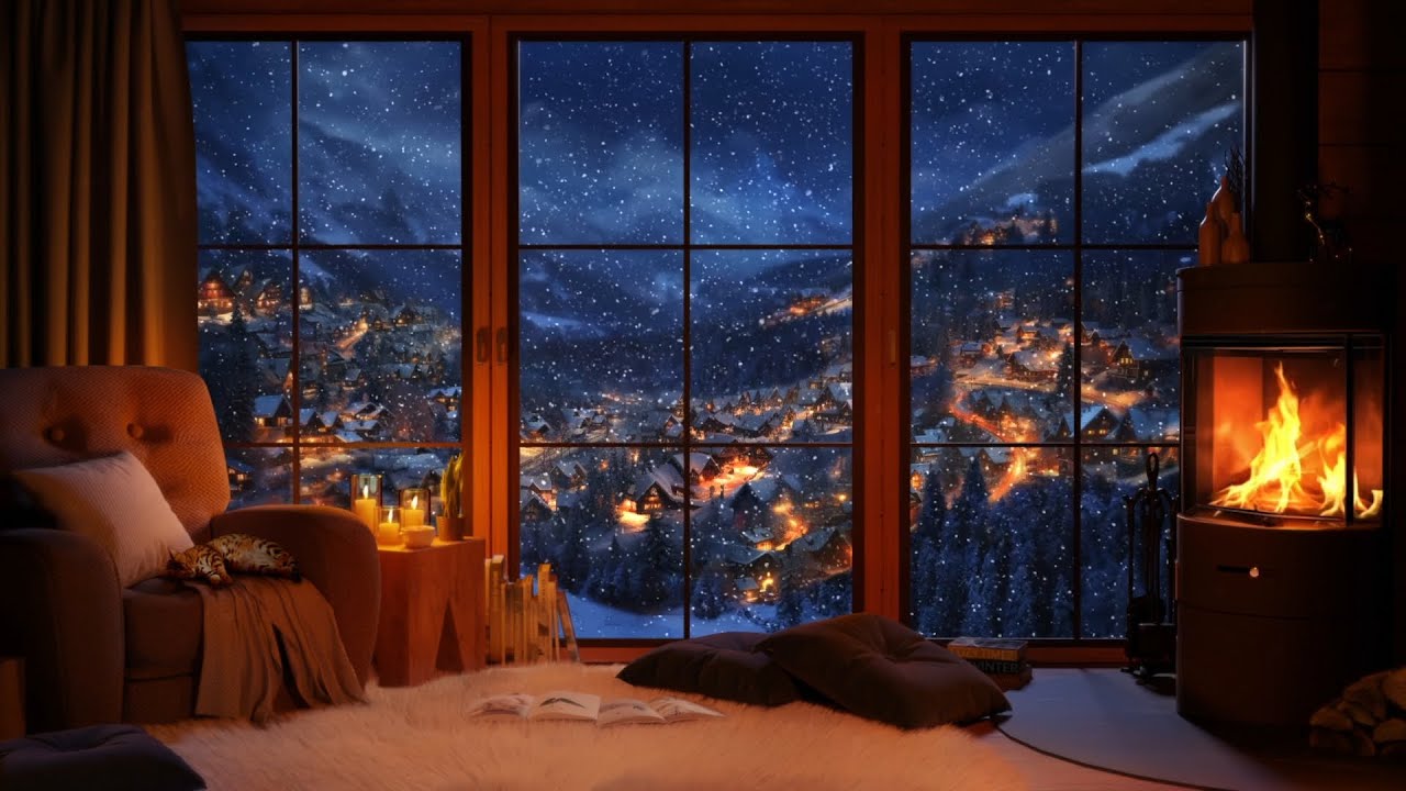 Snowstorm on a Winter Evening with a Wonderful View over Glowing ...
