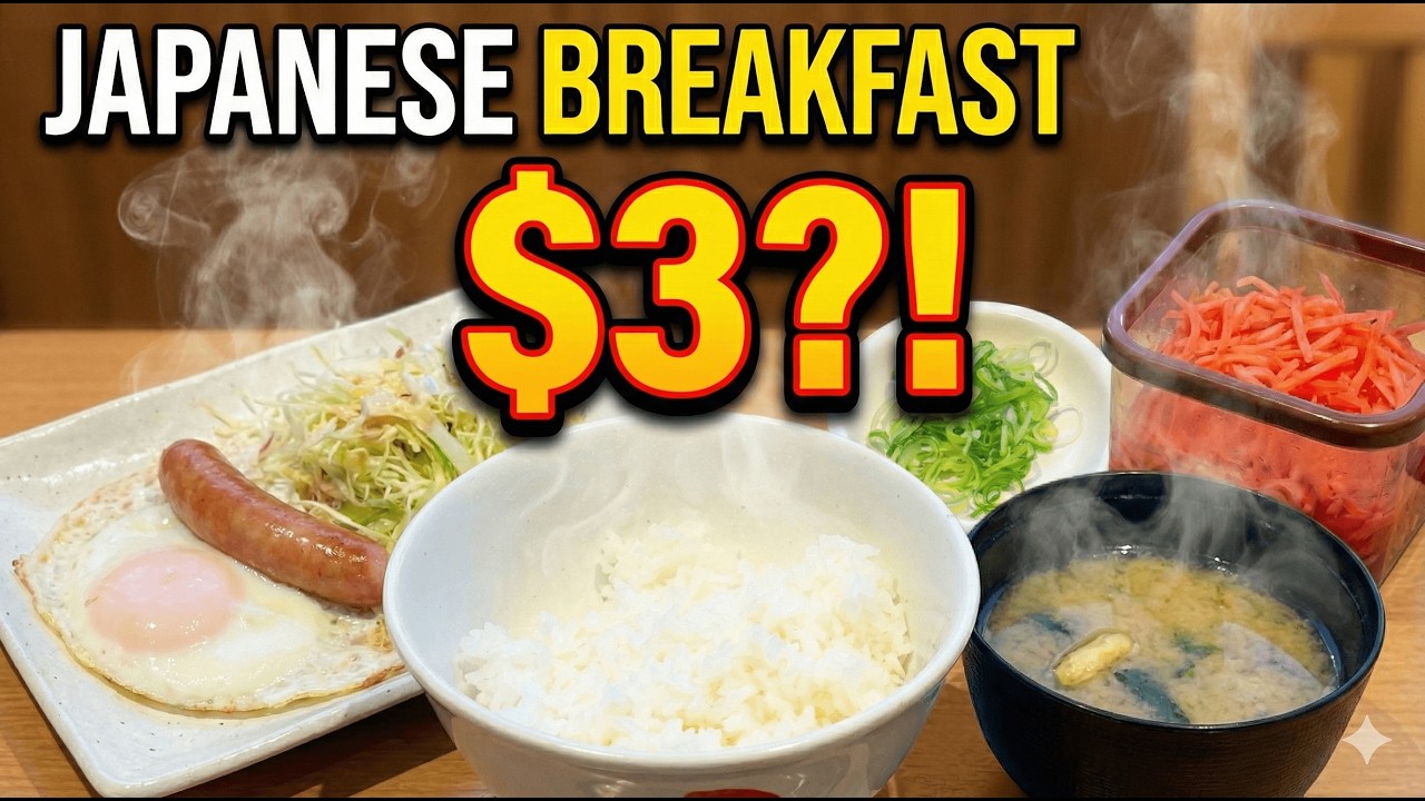 【$3】Japanese Salaryman Breakfast(Matsuya)-The weird things about Japan ...
