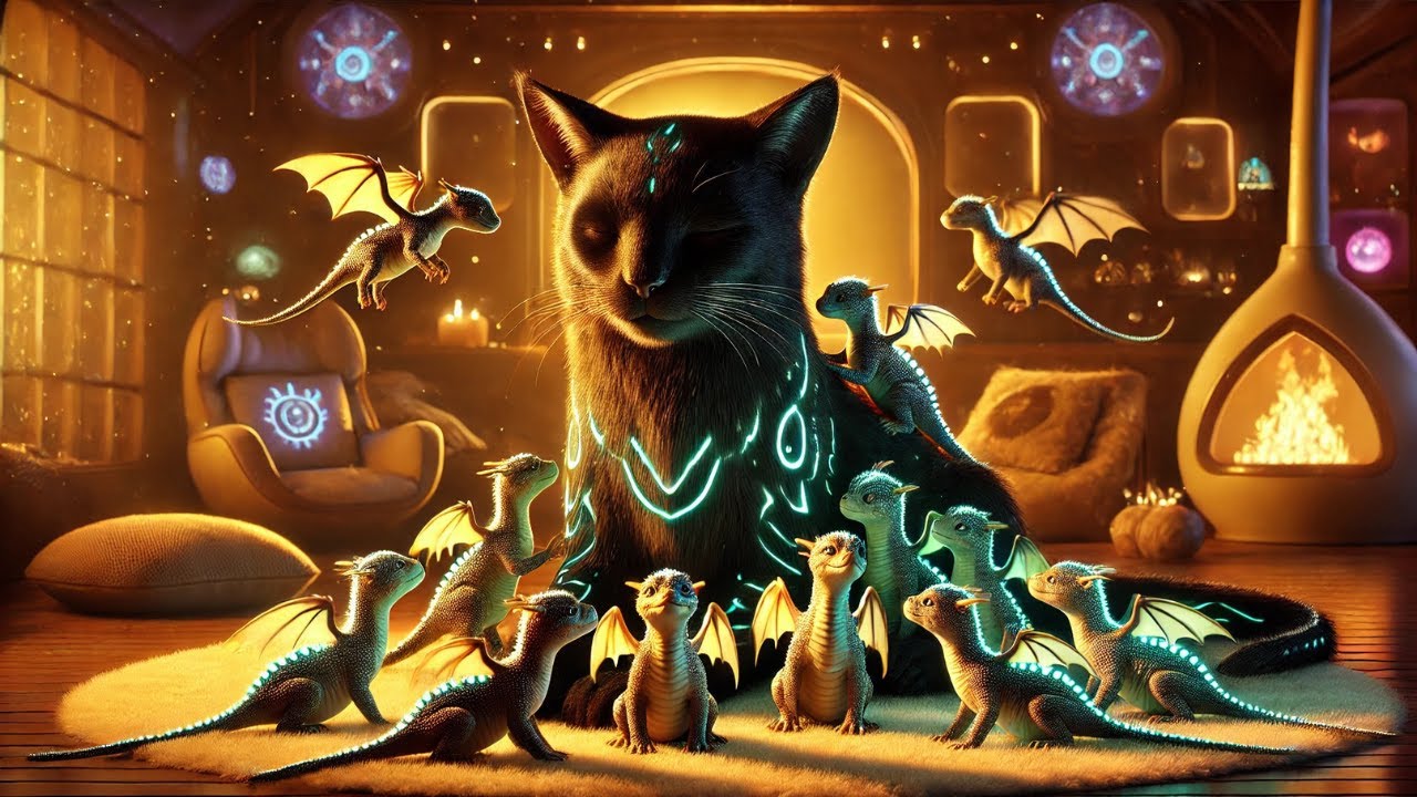 Alien Cat adopts 8 Dragon puppies that lost their mother and Human ...