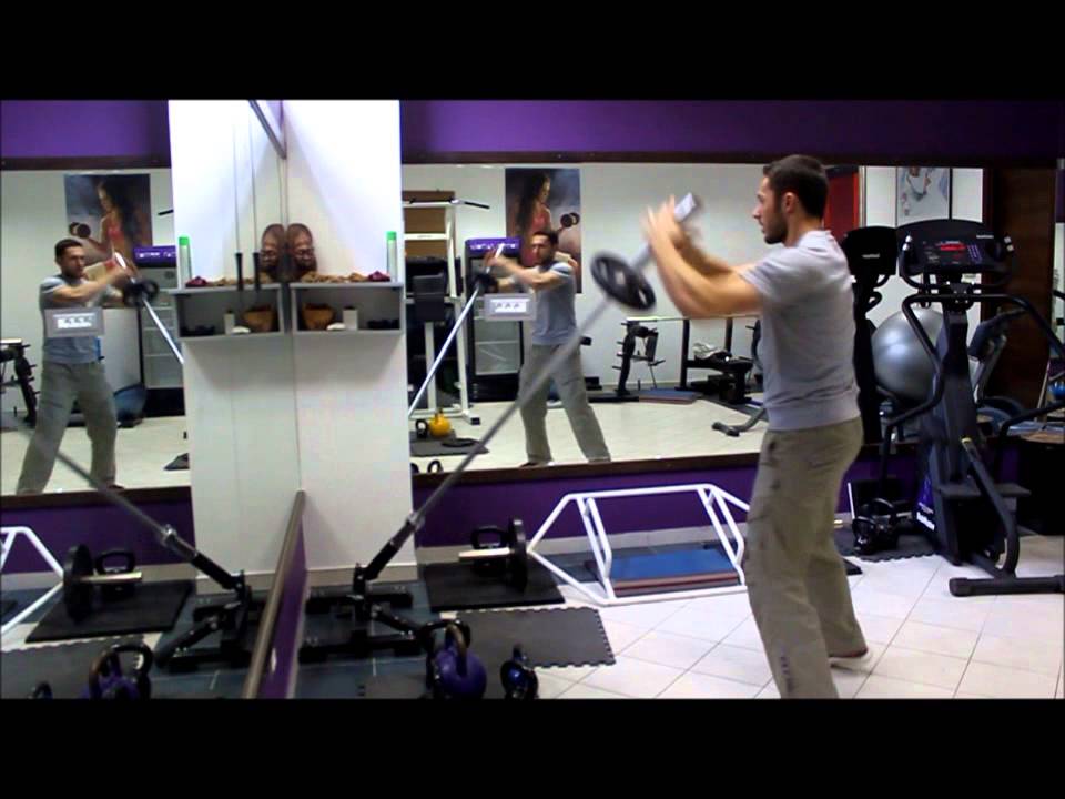Landmine rotation one hand - YouTube