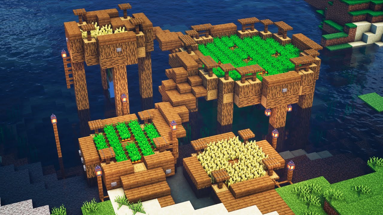 Very Beautiful Starting Three Floor Water Wheat Farm In Minecraft ...