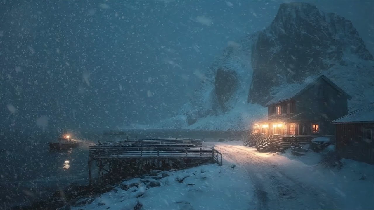 Howling Snowstorm at a Frozen Cabin 🌬️ Dark Windy Night ASMR to Melt ...
