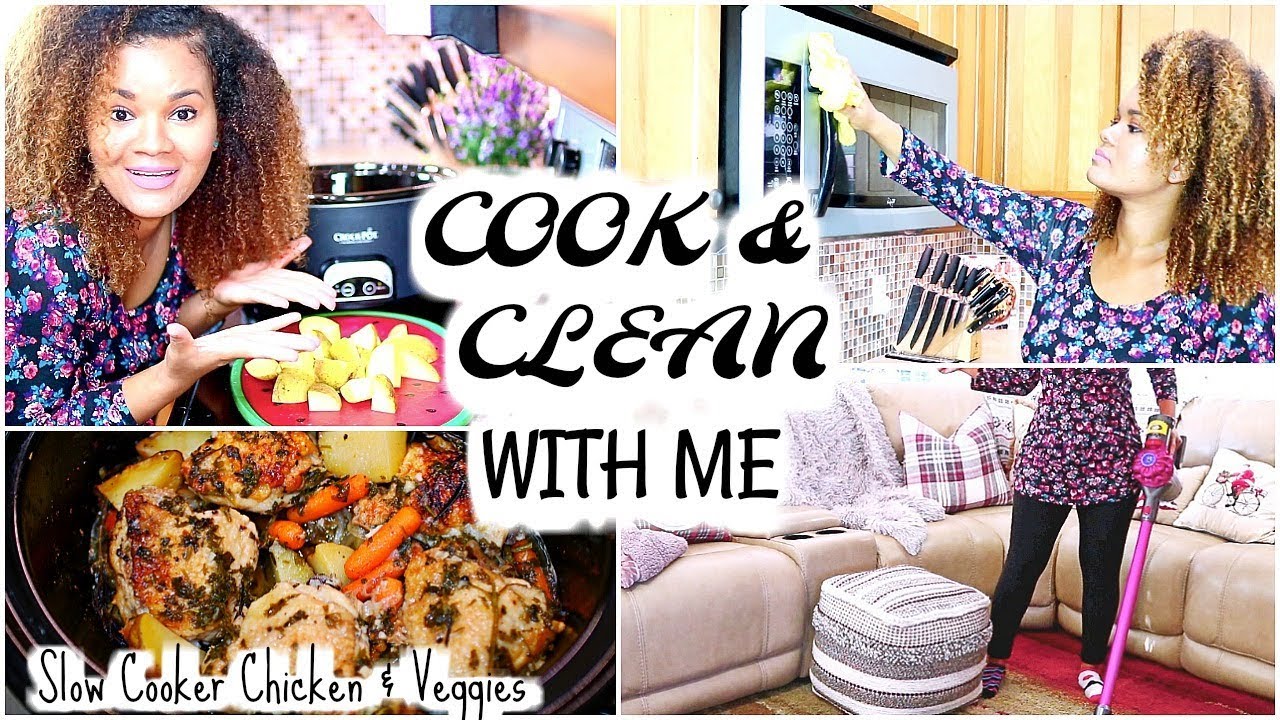 COOK & CLEAN WITH ME - Motivating Cleaning + Slow Cooker Recipe - YouTube
