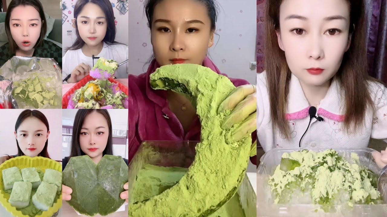 matcha powder and sticky matcha with ice eating compilation ASMR - YouTube