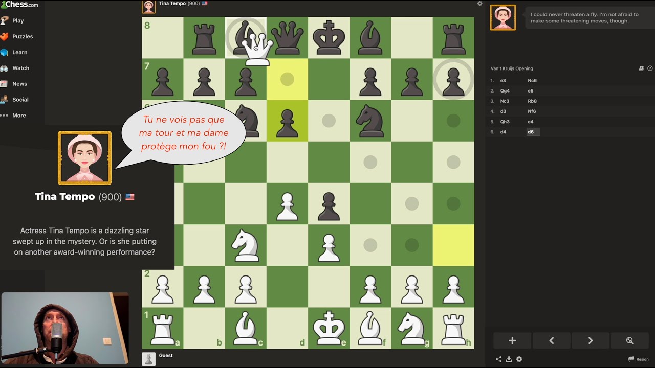 J"affronte Tina Tempo (900 ELO) sans ma dame ; vais-je m'en sortir ...