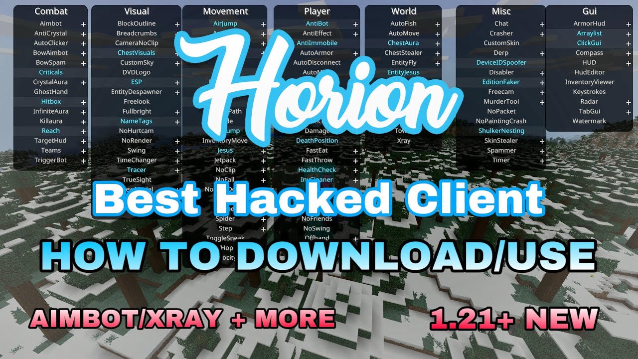 MINECRAFT HACKED CLIENT HORION 1.21.51 | XRAY, AIMBOT, KILL AURA. - YouTube