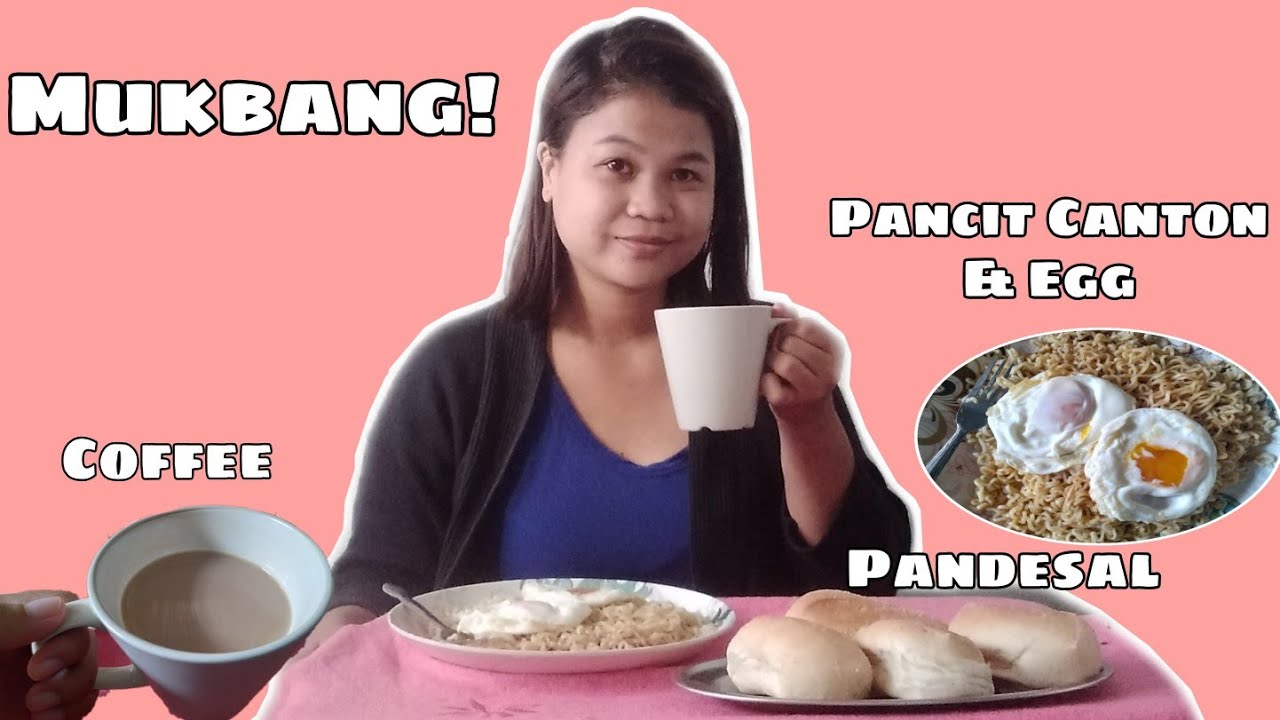 Simple Breakfast Mukbang ( Pandesal, Kape, Pancit Canton at Itlog) - YouTube