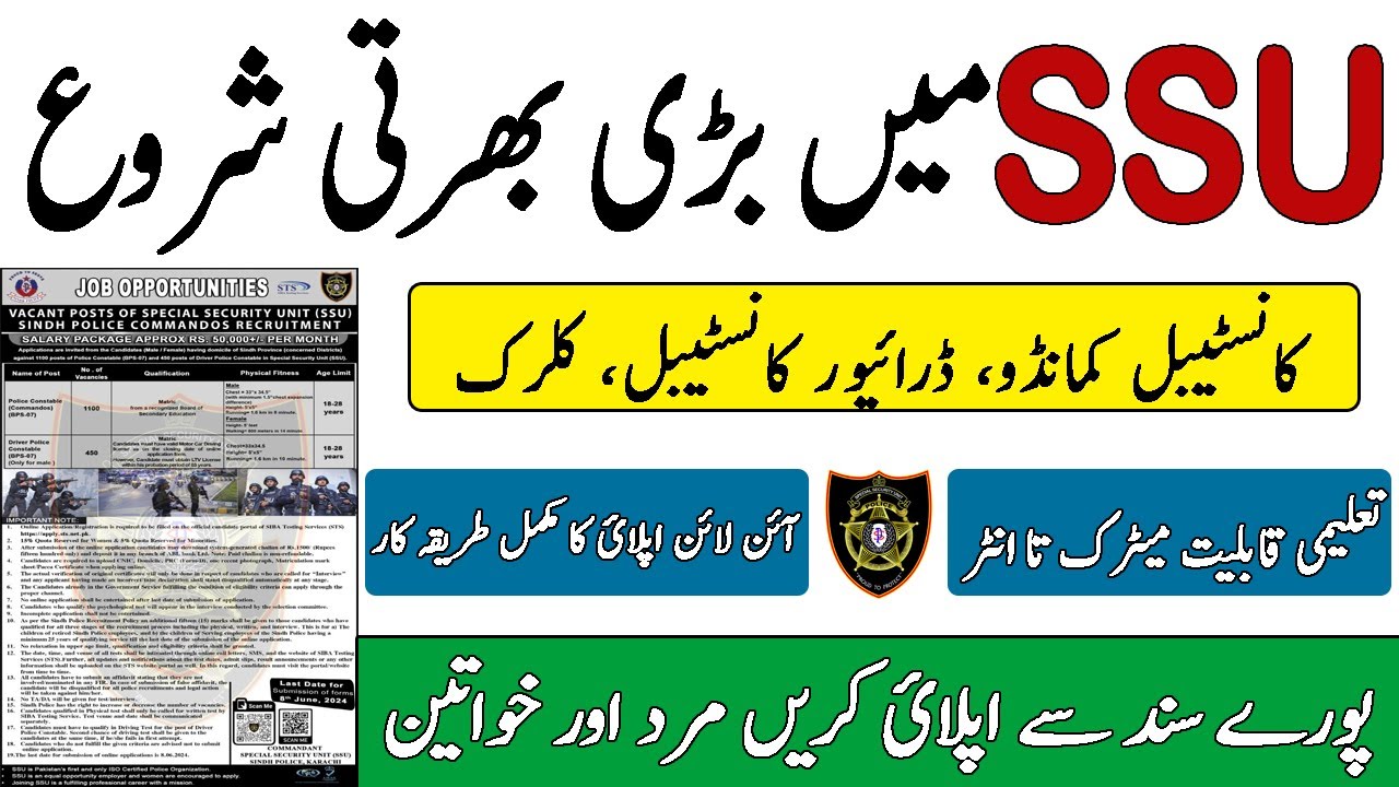 SSU Latest Jobs 2024 Special Security Unit Jobs Sindh Police New Jobs ...