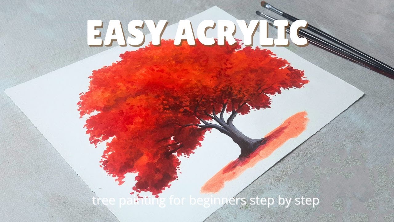 Simple Red Tree Painting - Acrylic Art for Beginners | step by step ...