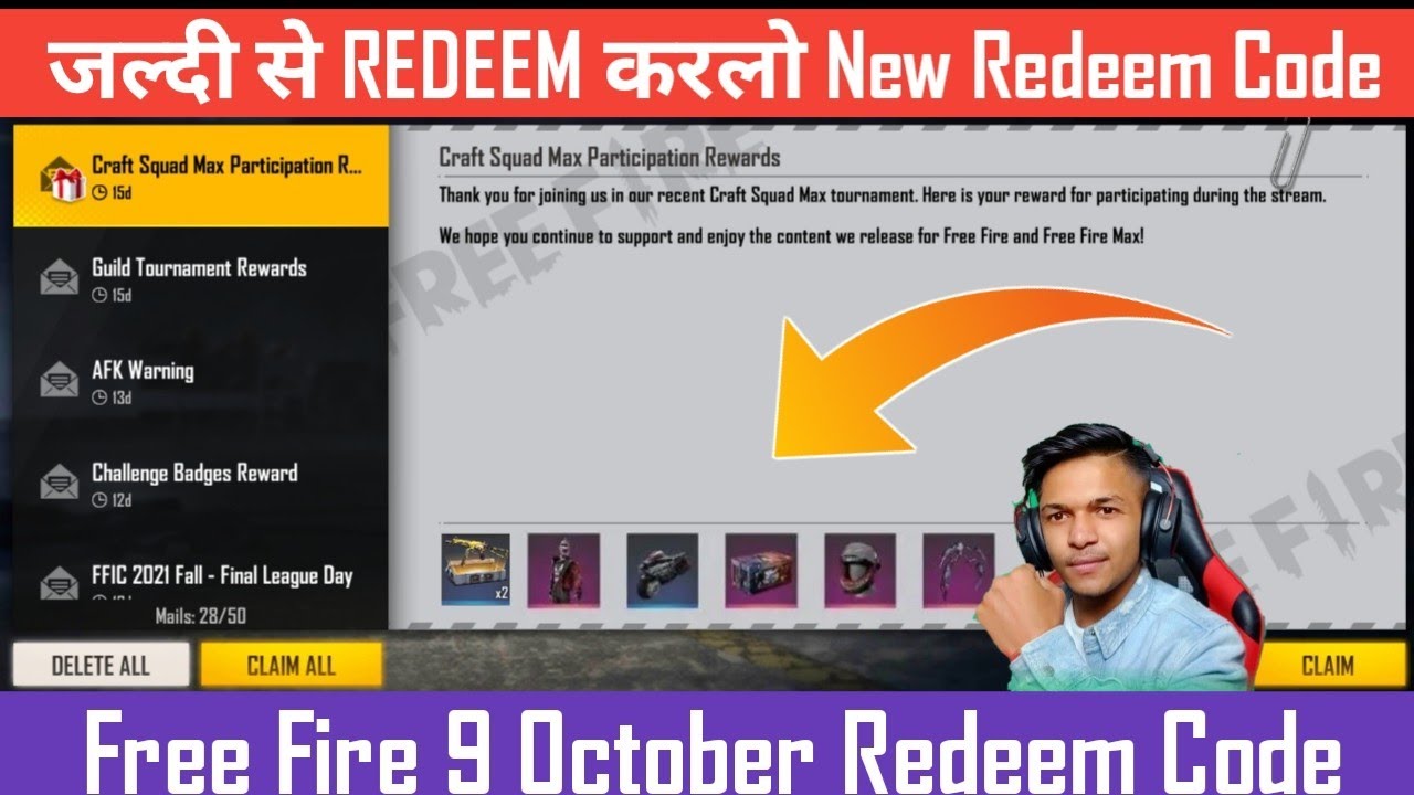Free Fire New Redeem Code | Free Fire 9 October Redeem Code - YouTube