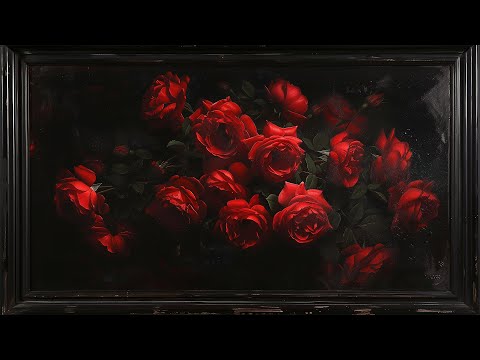 Vintage Red Roses Painting | Black Frame TV Art | TV wallpaper Art | TV Screensaver Art | 2Hrs