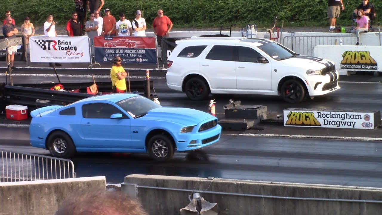 Supercharged Stick Shift Mustang vs Hellcat Durango & Hellcat ...