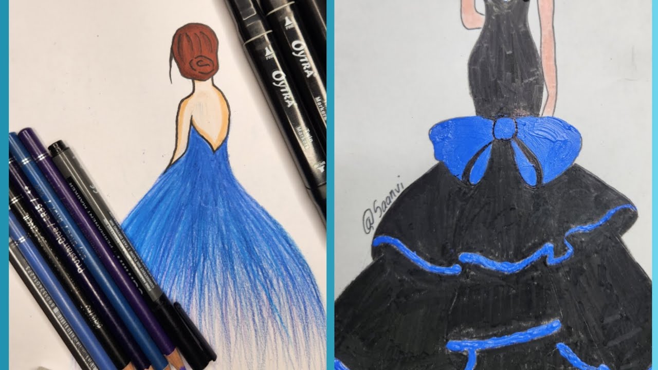 #howto make easy beautiful 👗gown tutorial #artwork #colours #drawing dr ...