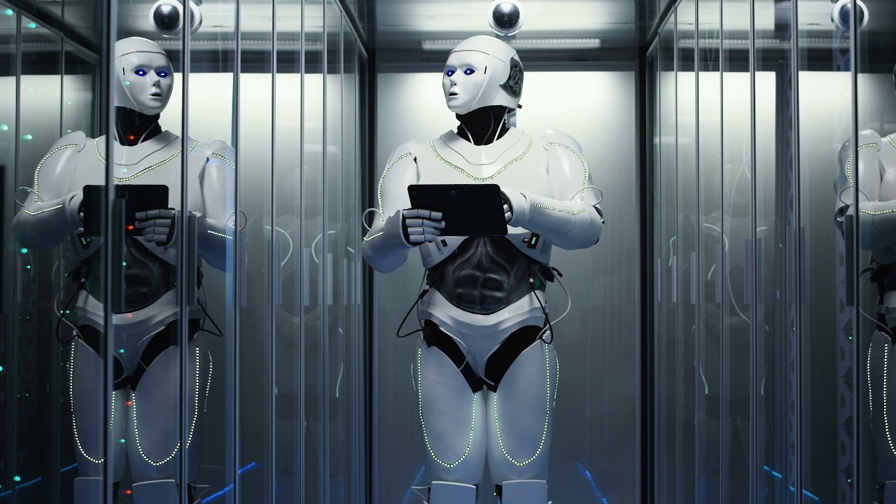 futuristic robot with tablet in server room YBQCS2K - YouTube
