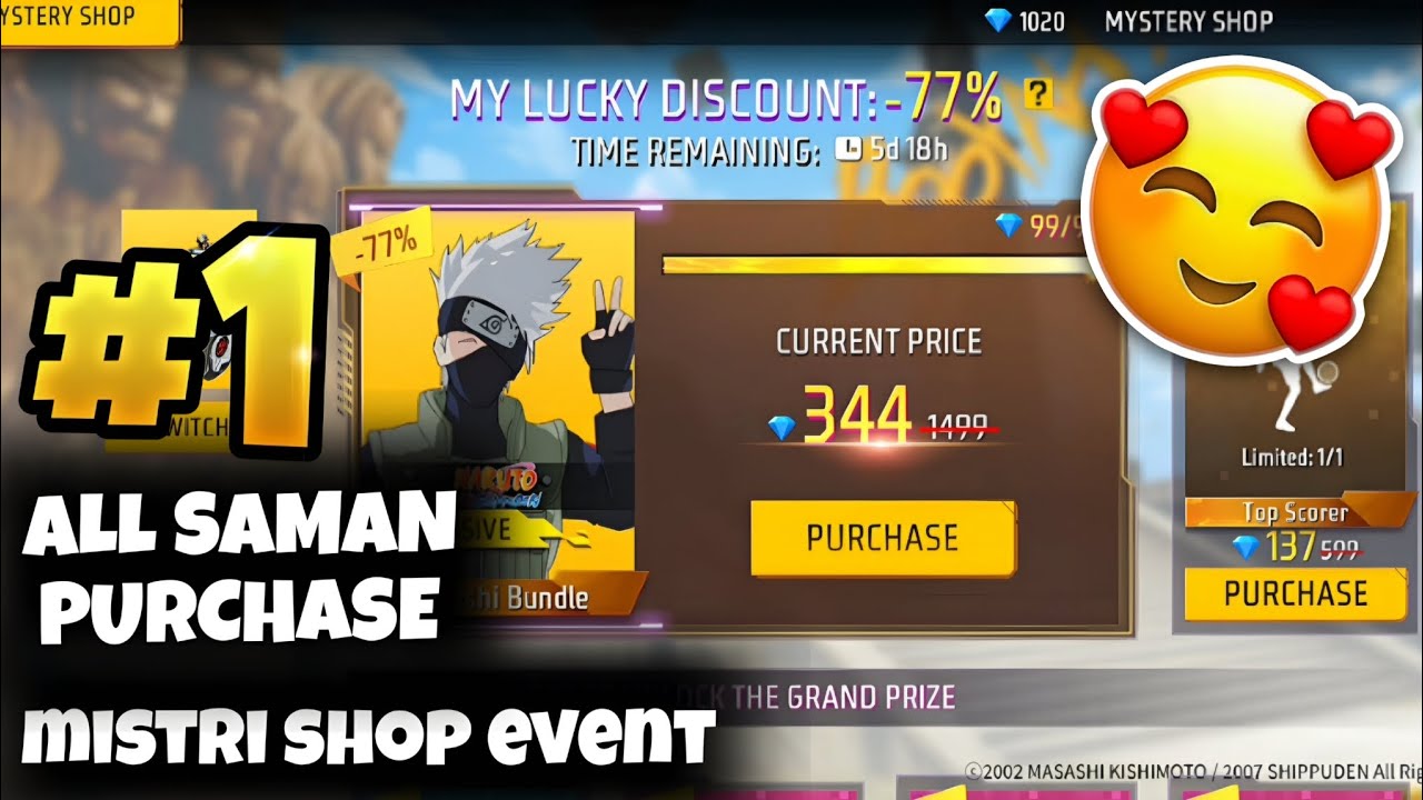 ALL SAMAN PURCHASE IN MISTRI SHOP EVENT IN FREE FIRE NARUTO EVENT ...