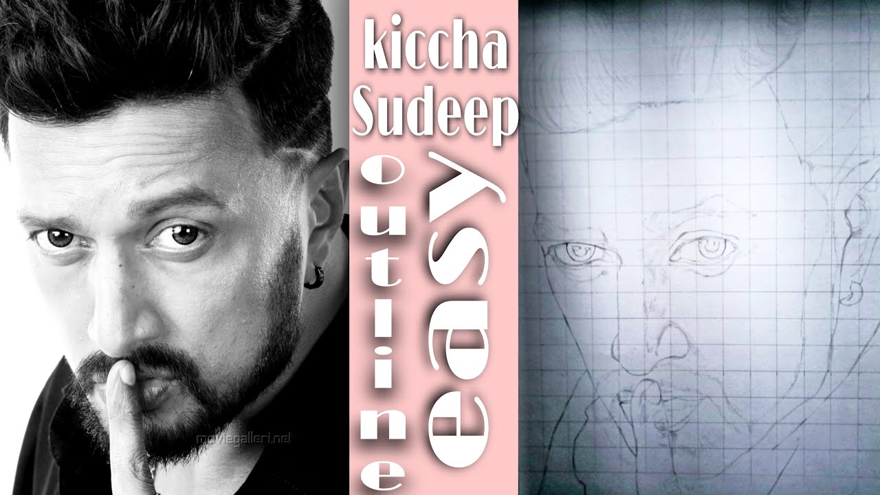 How to draw kiccha Sudeep| step by step| outline| kannada hero - YouTube