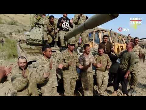 Türkün kolu bükülmez Türkün beli eğilmez _ Azerbaycan askerleri ve ele geçirdikleri tank