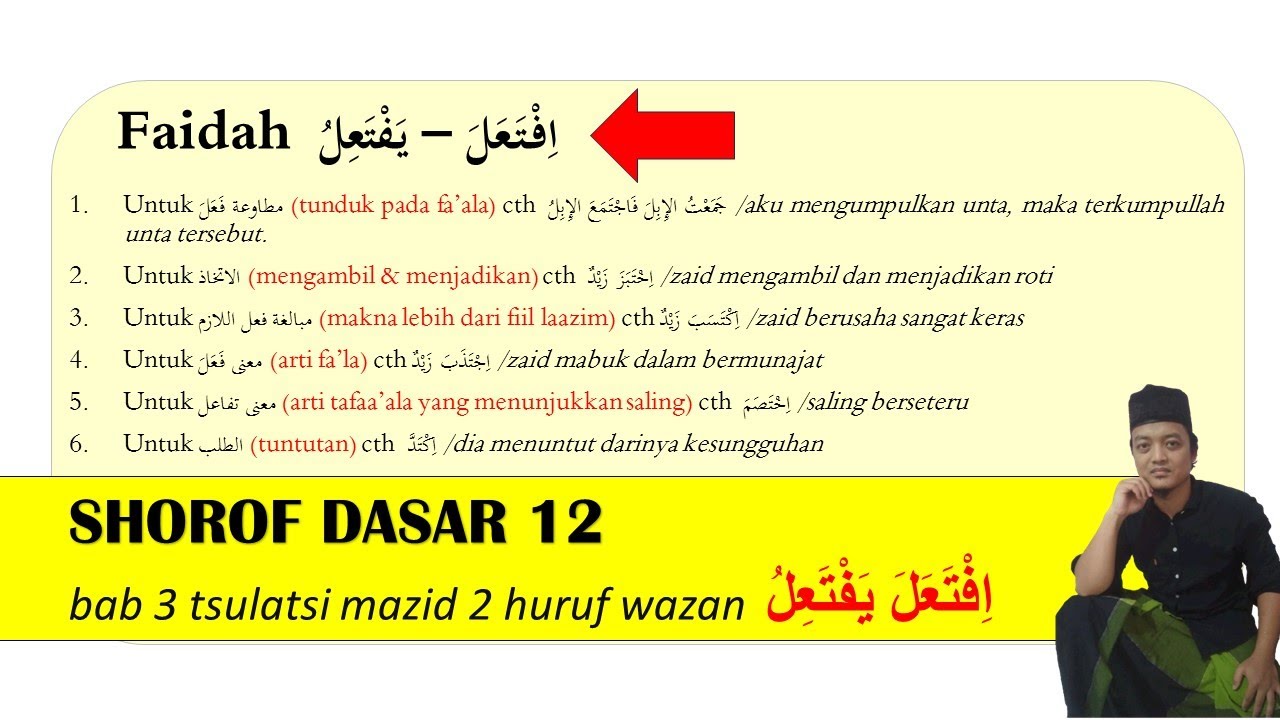 SHOROF DASAR 12 (bab 3 tsulatsi mazid dua huruf wazan اِفْتَعَلَ يَفْتَعِلُ) - YouTube