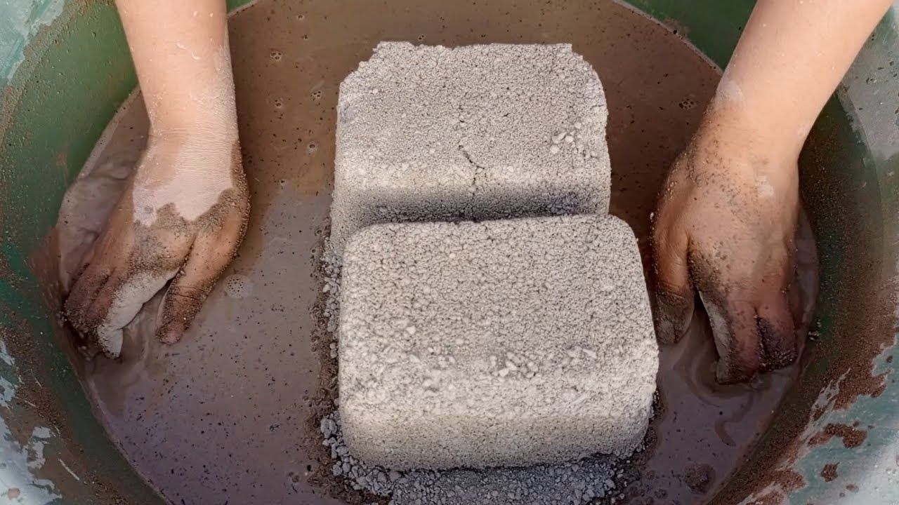ASMR Gritty white cement mini shapes water crumbling+mixing full ...