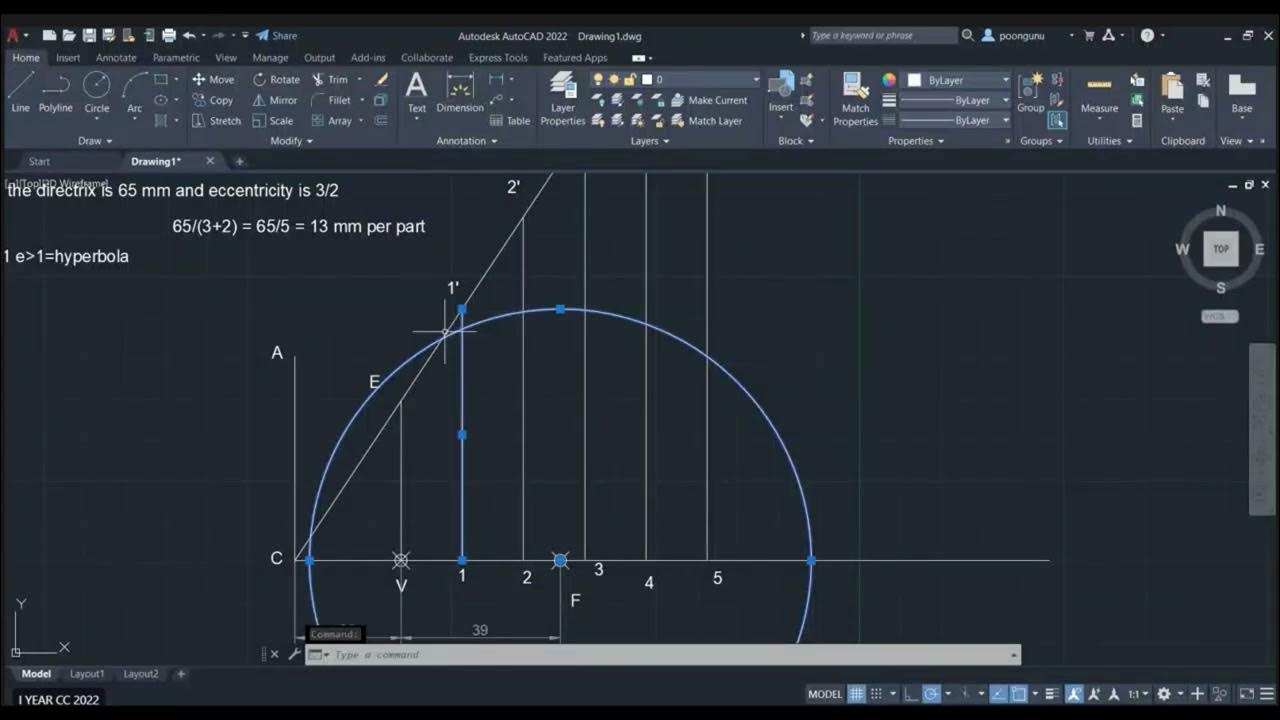 hyperbola drawing | Engineering Graphics | Autocad Drawing - YouTube