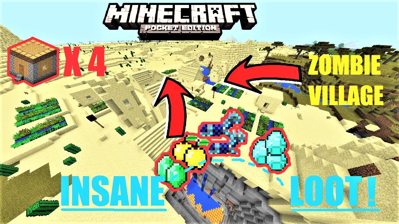Minecraft PE - INSANE LOOT ! SAND ZOMBIE VILLAGE IN RAVINE SEED ! 4 ...