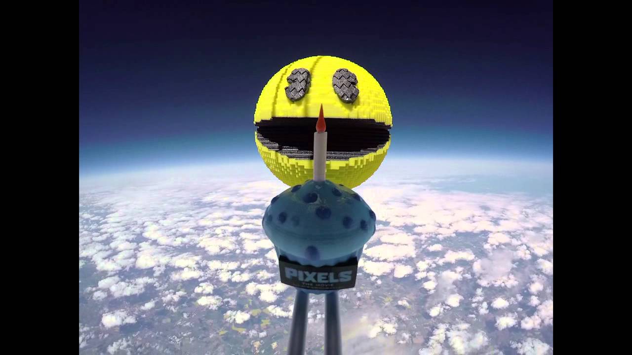 Pixels Pacman 35th Anniversary UK Space Launch Footage - YouTube
