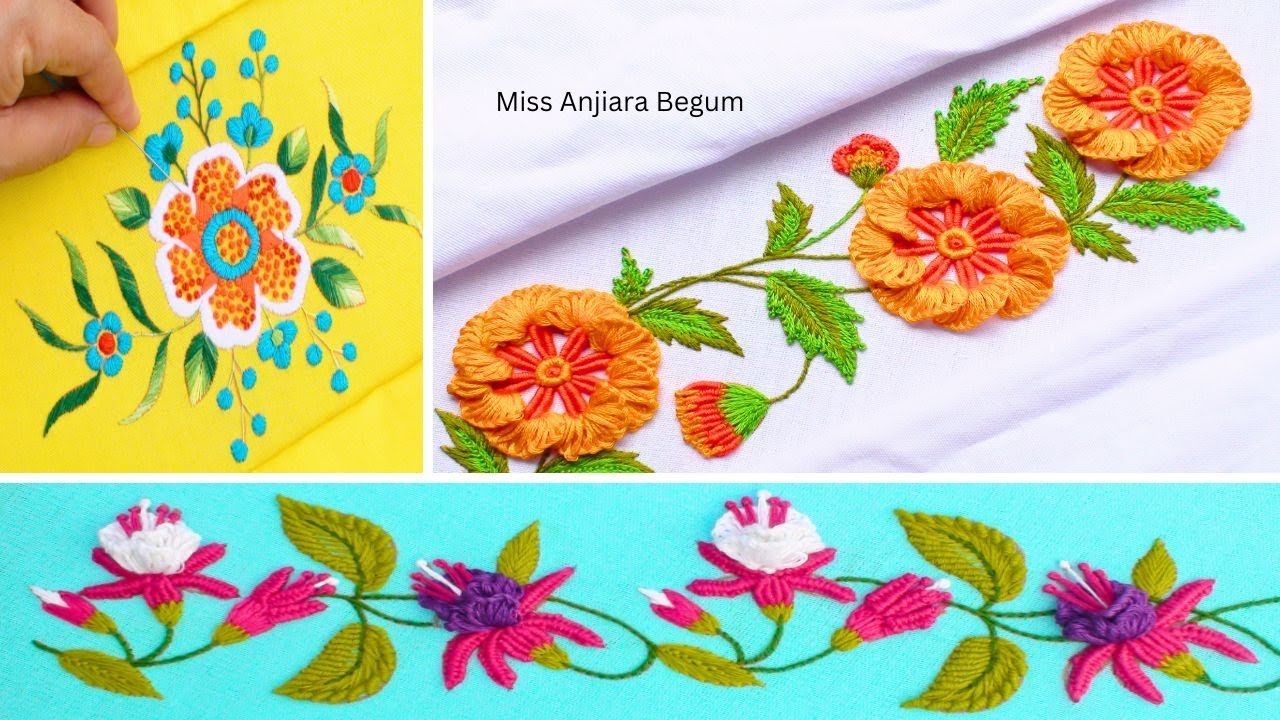 Hand Embroidery Border Designs - YouTube