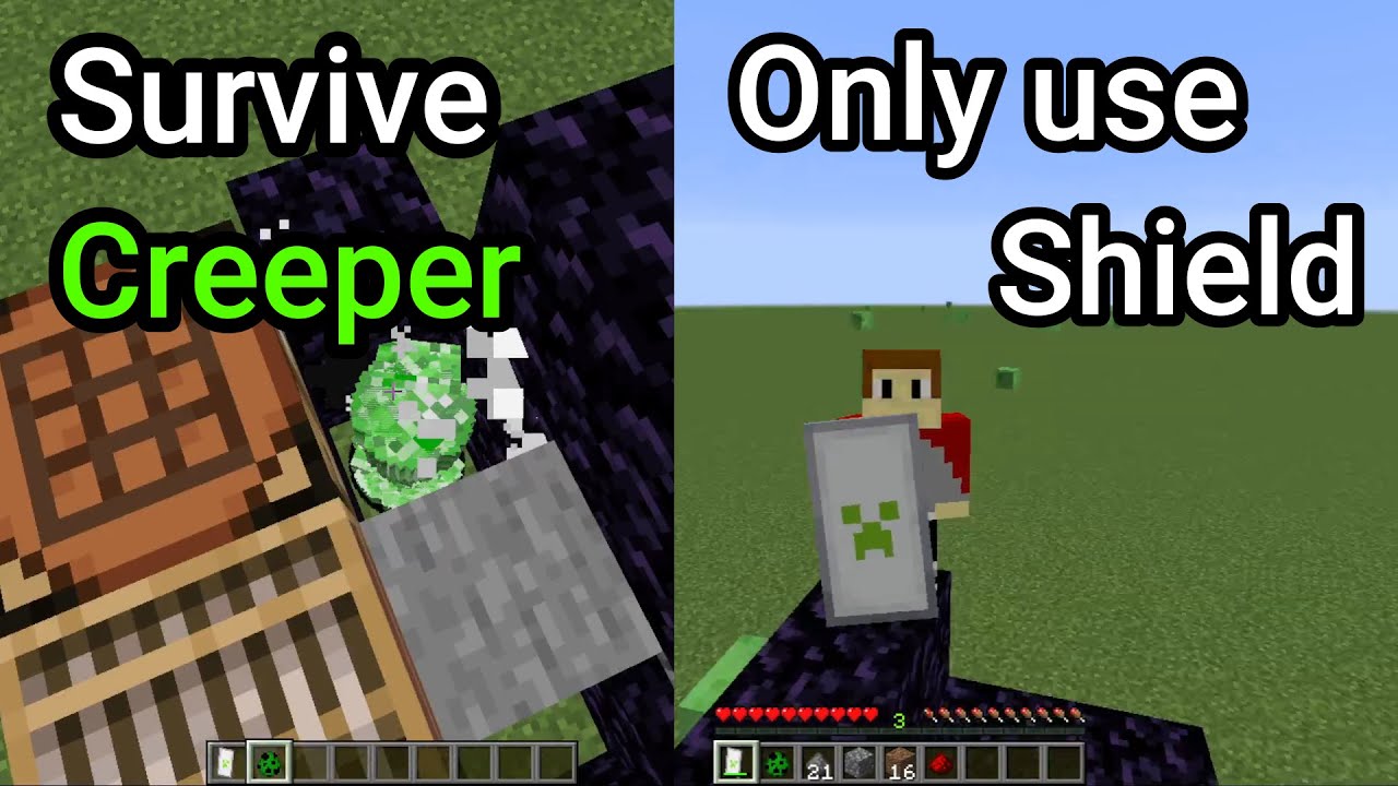 Survive many creeper only use shield - YouTube