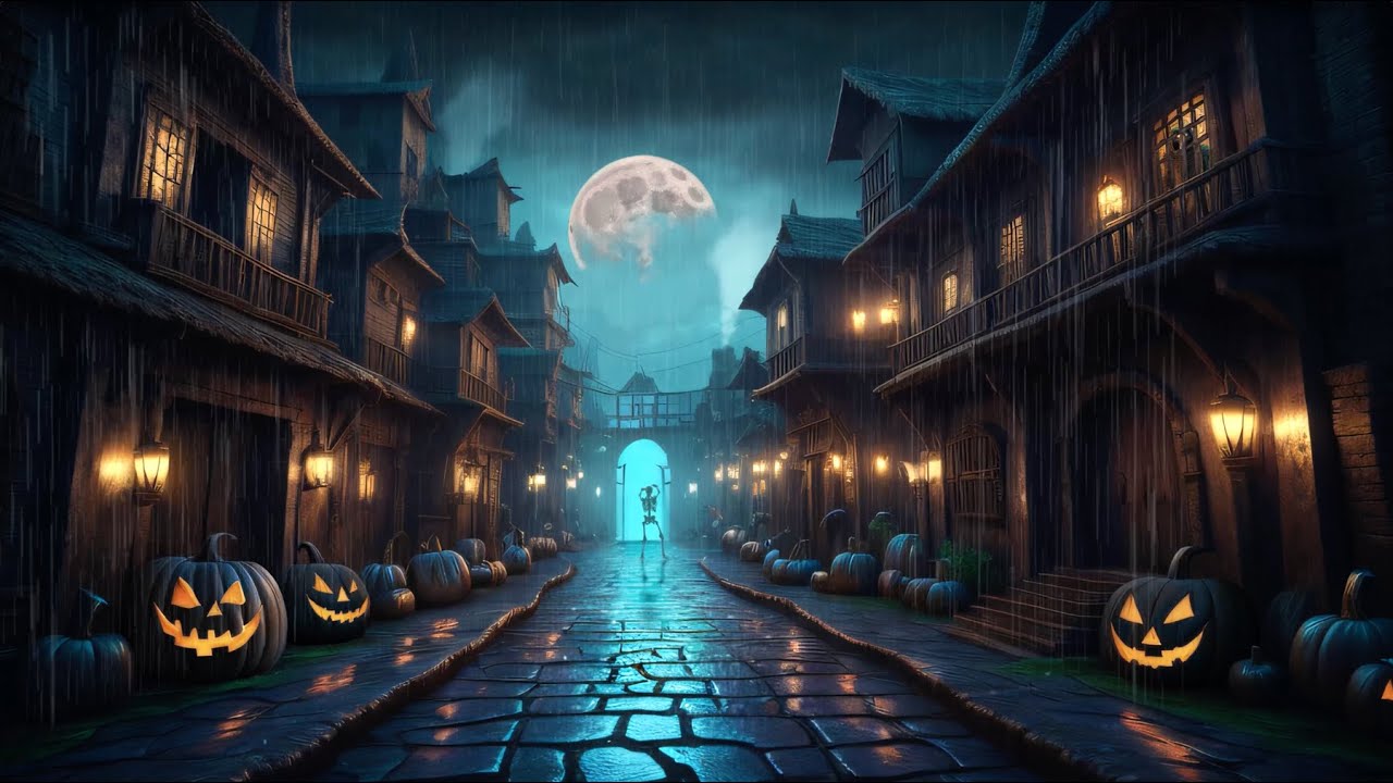 Spooky Medieval Halloween Town Ambience | Rain and Subtle Thunder ...