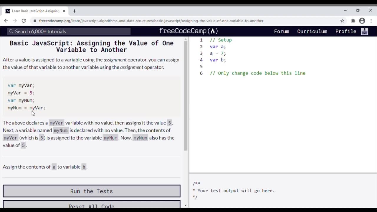 05 - Learn Basic Javascript - Assigning The Value Of One Variable To 