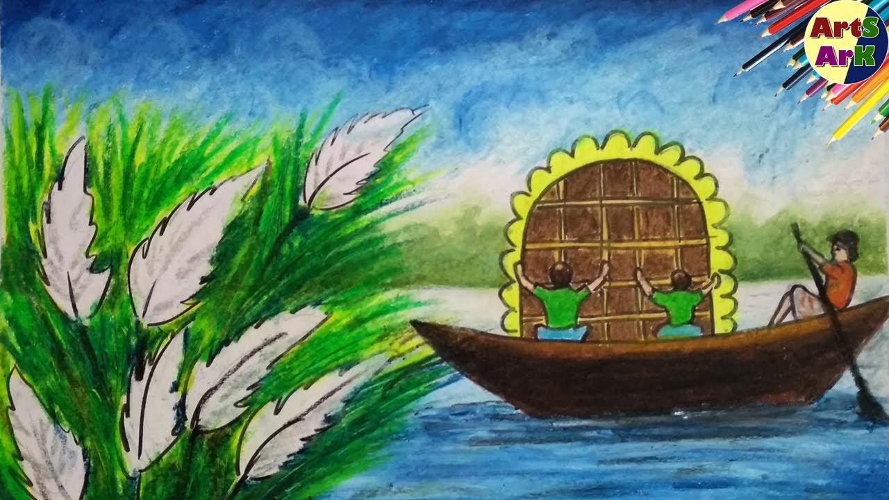 Durga puja scenery Drawing | Durga puja special Drawing for beginners ...
