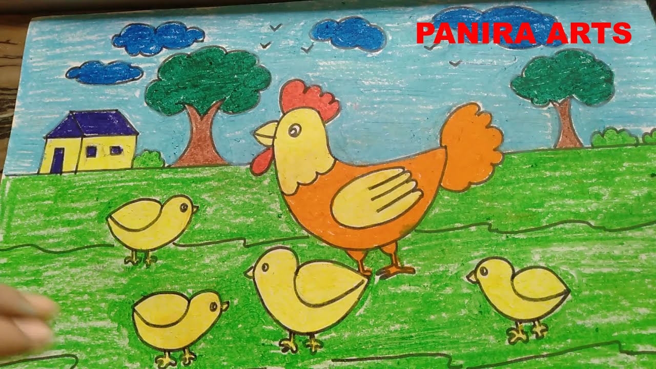 How to draw Hen and Chickens || Drawing for kids || How to draw Hen ...