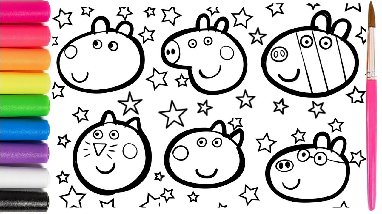 Peppa pig cartoon drawing and friends face drawing outline and ...