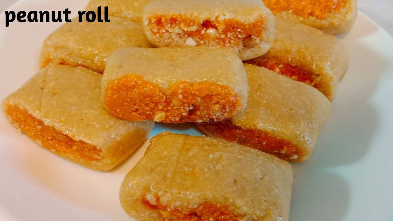 peanut roll sweet recipe | peanut roll barfi recipe | mungfali ka roll ...