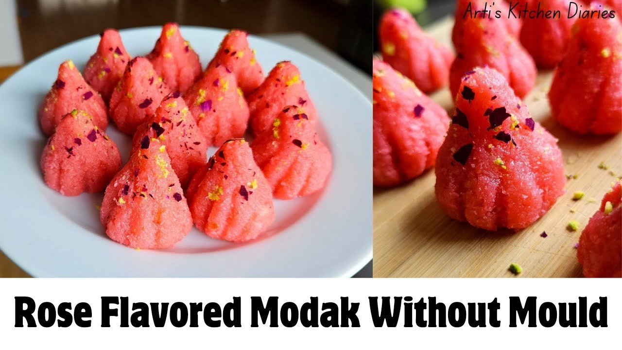"No-Mould Rose Modak Recipe! Bappa's Favourite! Easy Khoya and Coconut ...