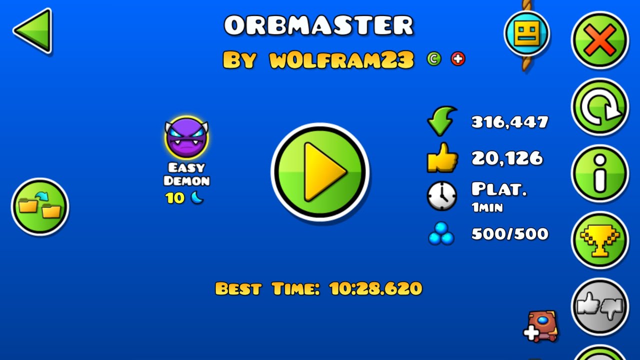 Orb master platformer level easy demon on mobile complete! - YouTube