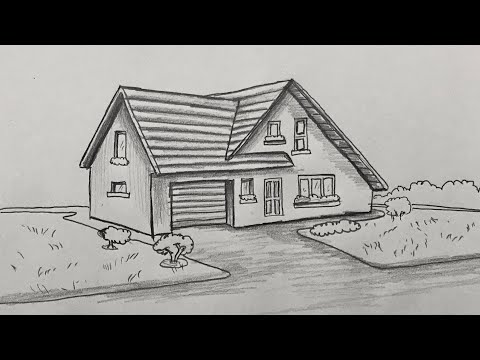 Ev Nasıl Çizilir - How to draw House - Kolay Karakalem Villa Ev Çizimi
