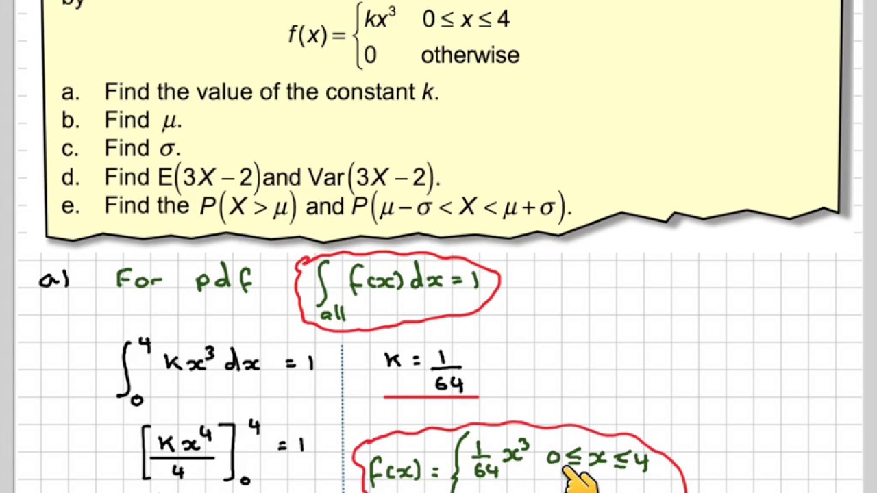 Finding The Mean And Variance Of A Continuous Random Variable Youtube