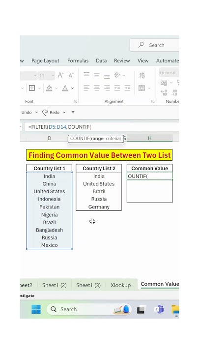 Find Common Value Between Two lists In Excel - #Shorts #excel #exceltech #exceltips - YouTube