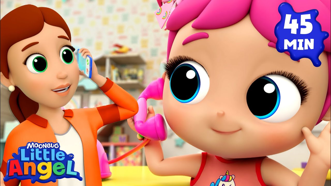 Who's at the Phone?📲| Little Angel | Super Moms | Nursery Rhymes and ...